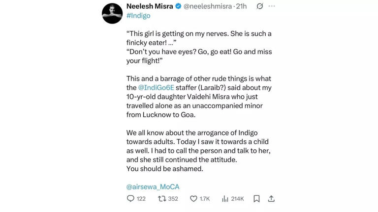 Writer Neelesh Misra alleges IndiGo staff mistreated 10-year-old ...