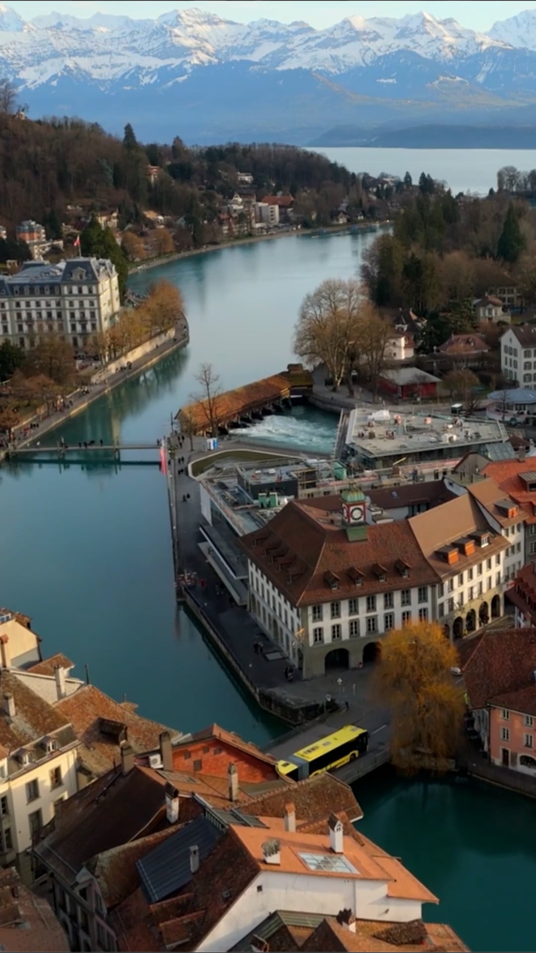 Thun's medieval charm: Drone views of Swiss Alpine splendor