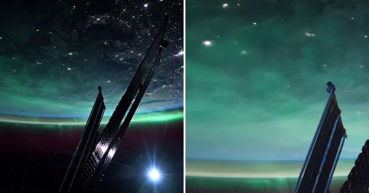 NASA astronauts film stunning footage of a glowing green aurora from space