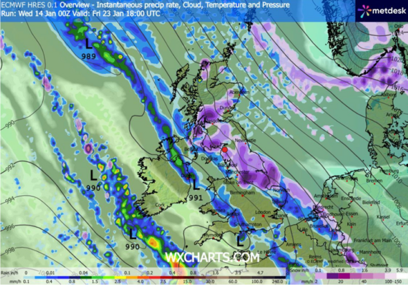 UK weather maps show huge 564-mile wall of snow from Glasgow to Norfolk