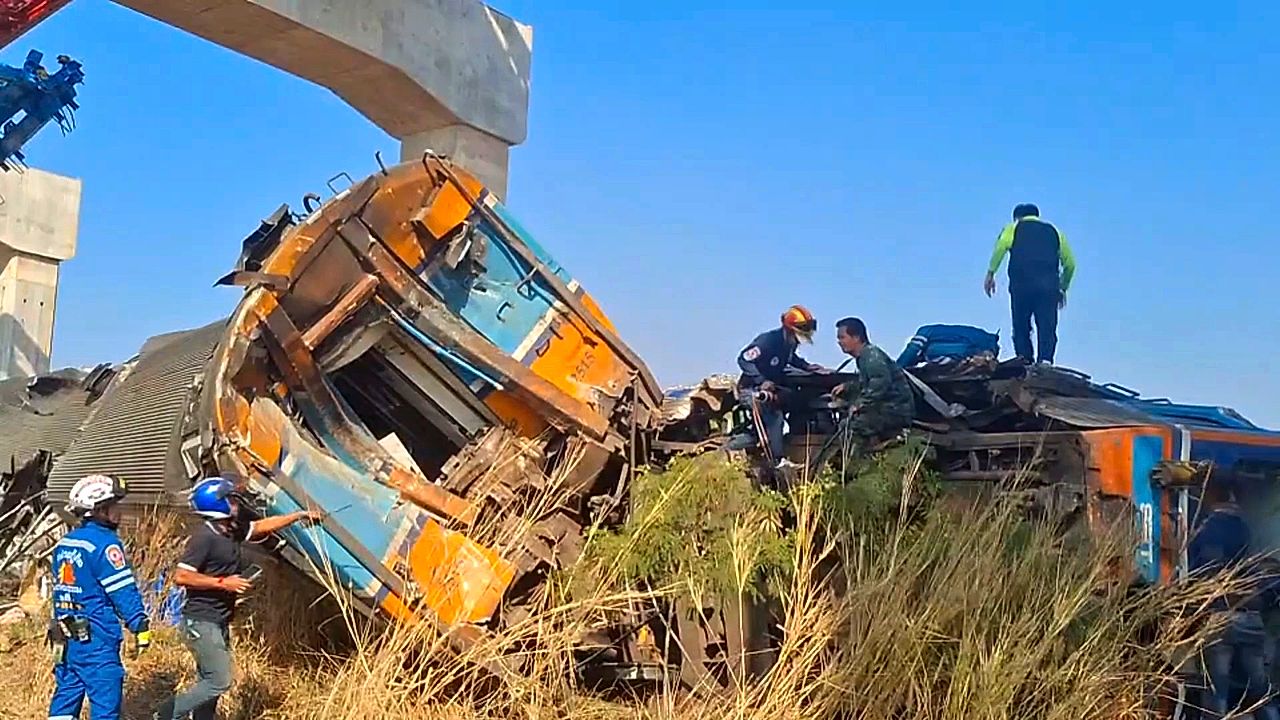 Passenger train crashes into construction crane in Thailand, dozens ...
