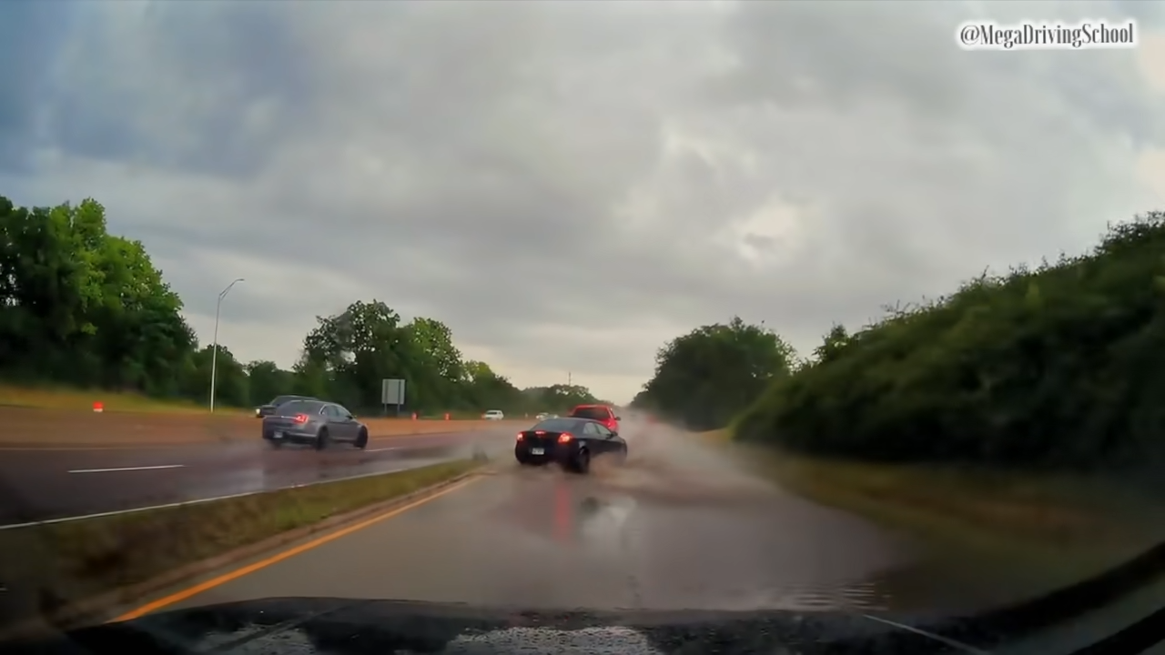 The car ahead braked too hard in a puddle and started sliding