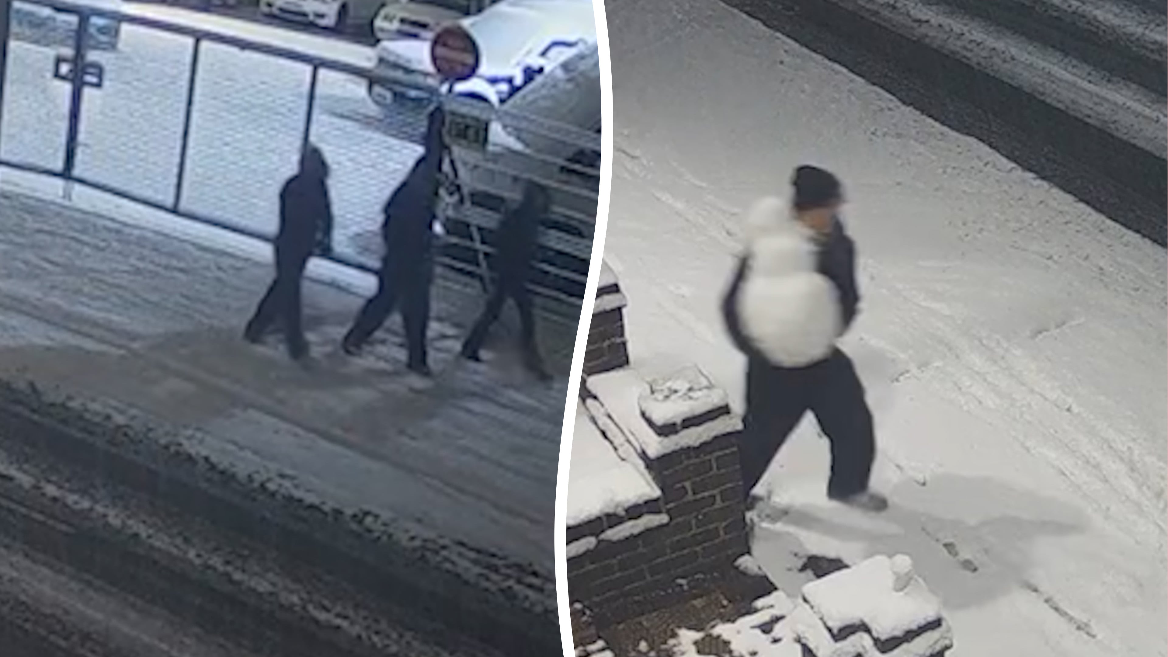 Un bonhomme de neige volé devant un pub