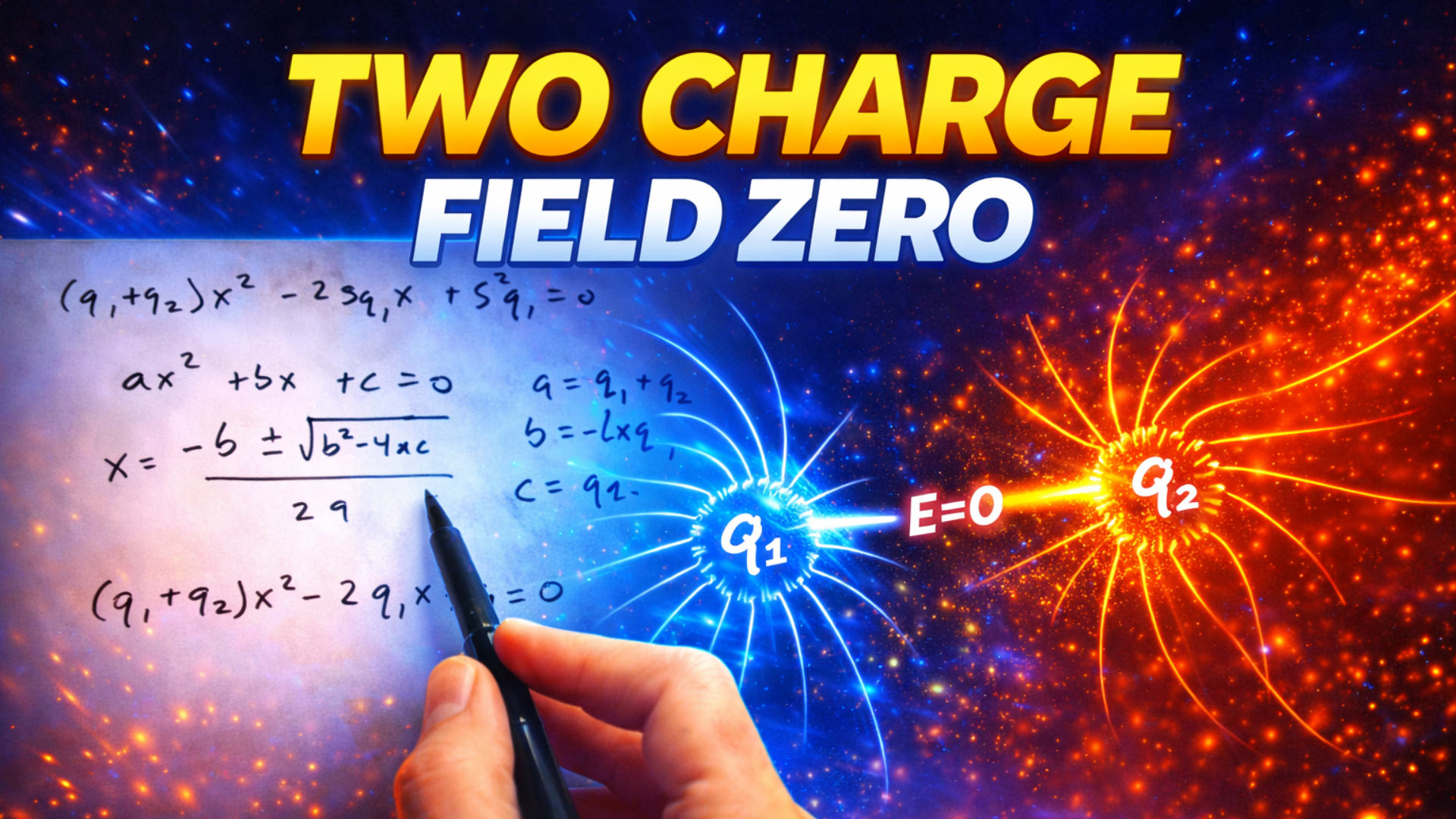 Electric field zero points for two charges: All possible cases
