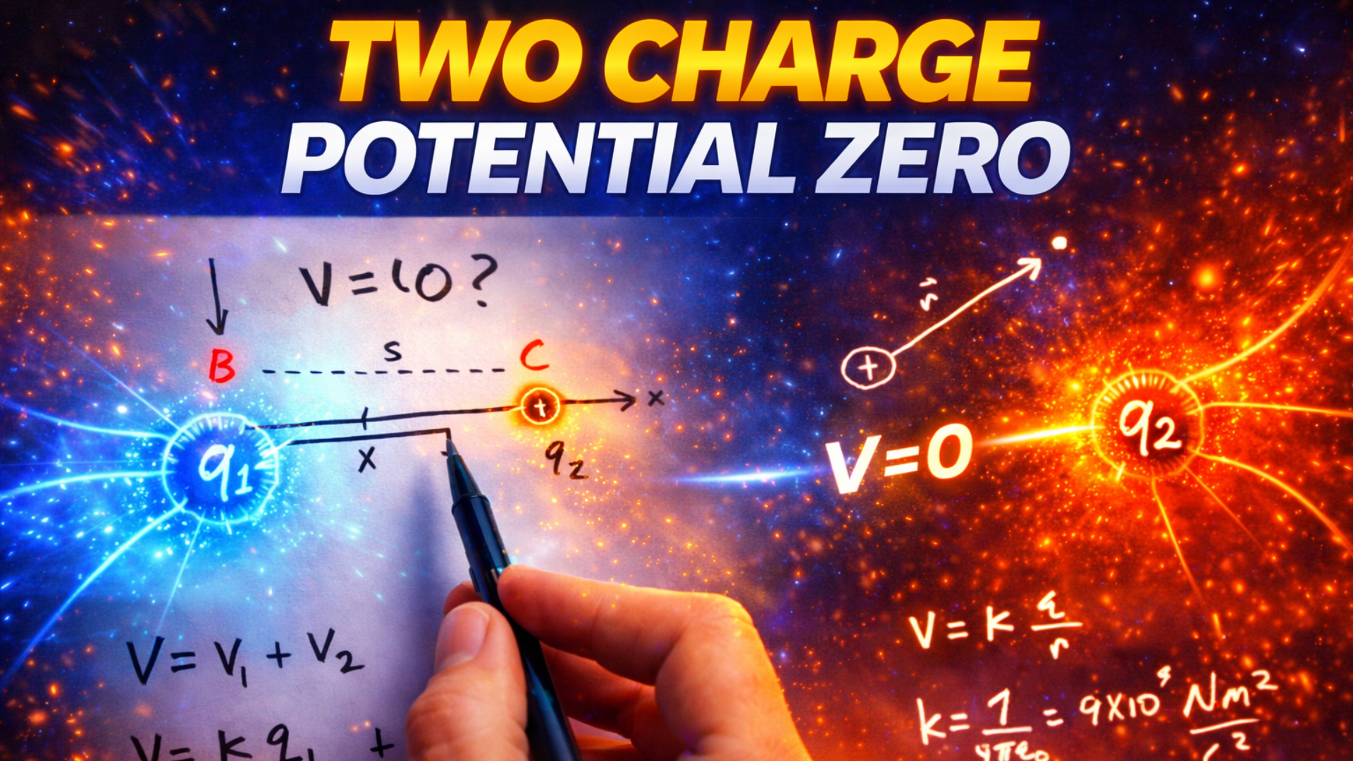 Analyzing zero electric potential points for two charges