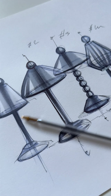 Mini lamps brought to life through industrial design sketches