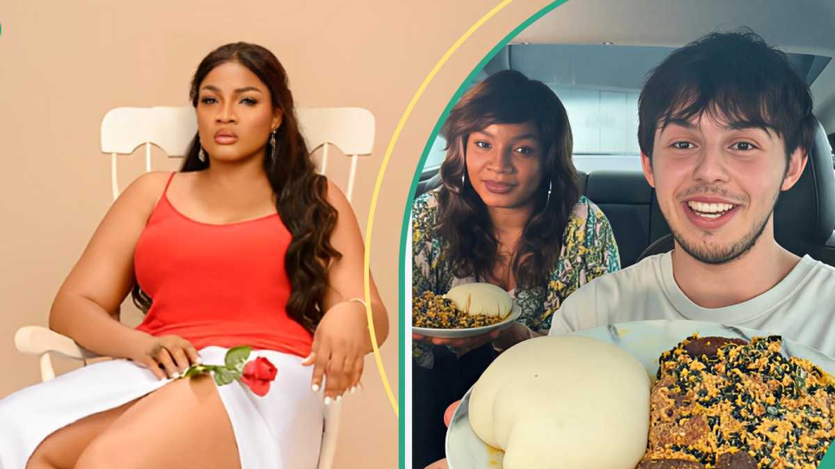 No fork: Lovely moment as Omotola Jalade teaches Oyinbo man how to eat ...
