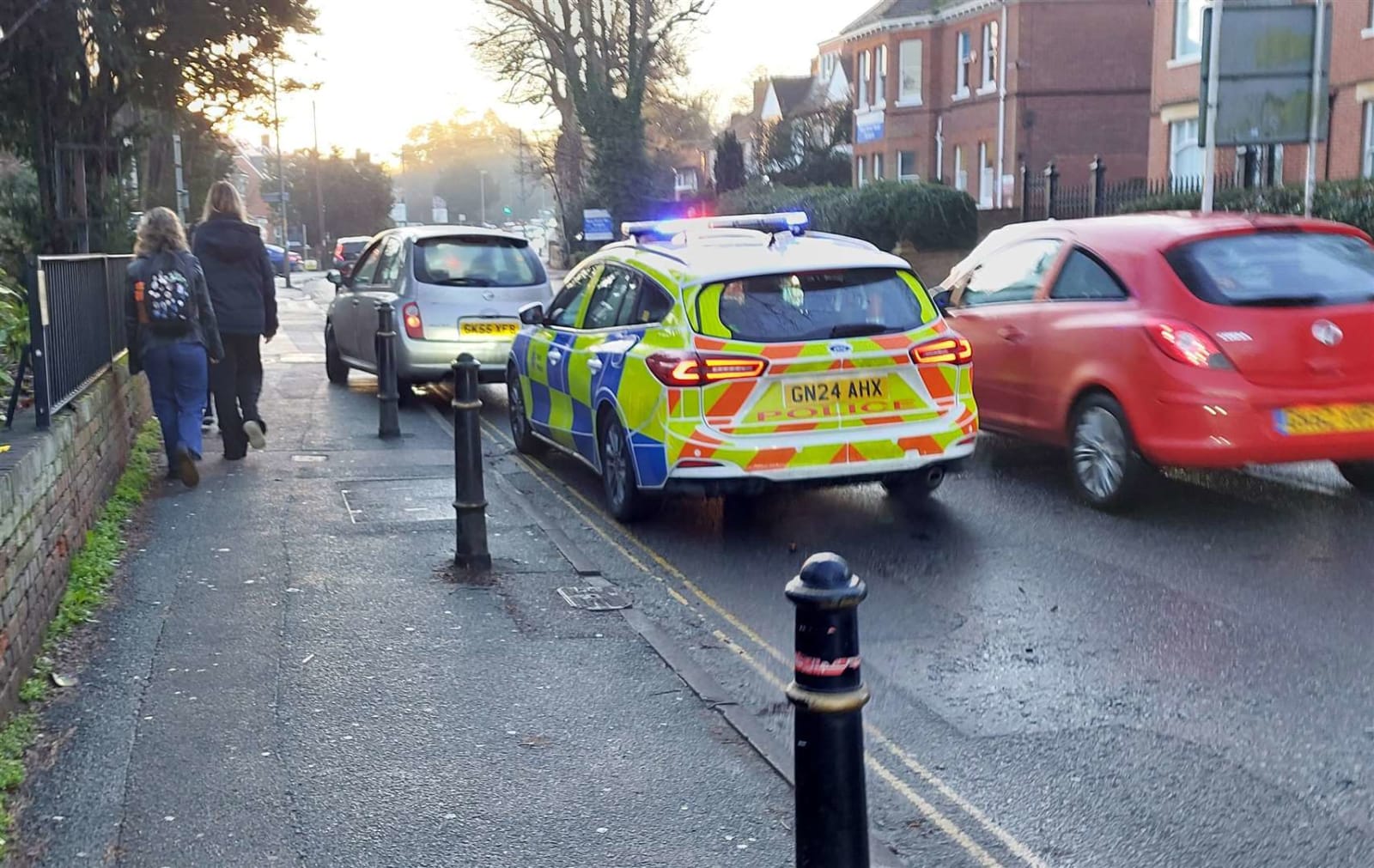 Emergency response as car hits barriers near Canterbury College
