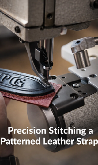 Precision stitching a patterned leather strap on an industrial sewing ...