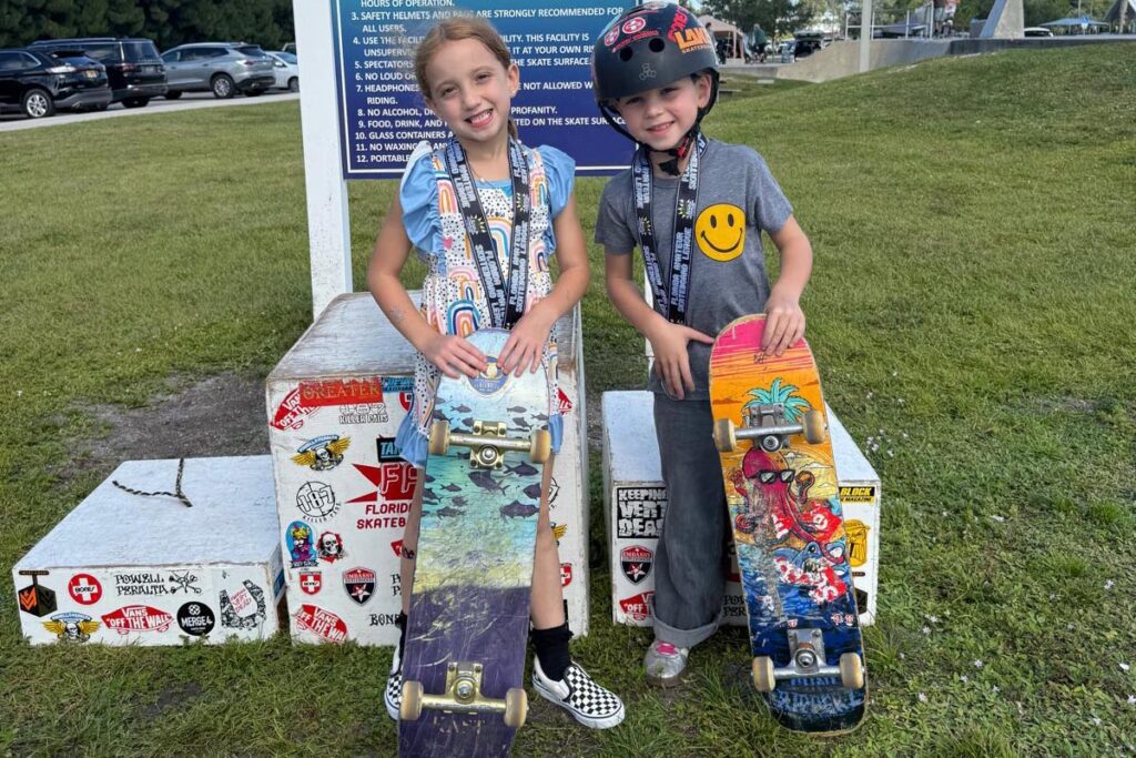 Kid siblings dominate skateboarding, competing against skaters twice ...
