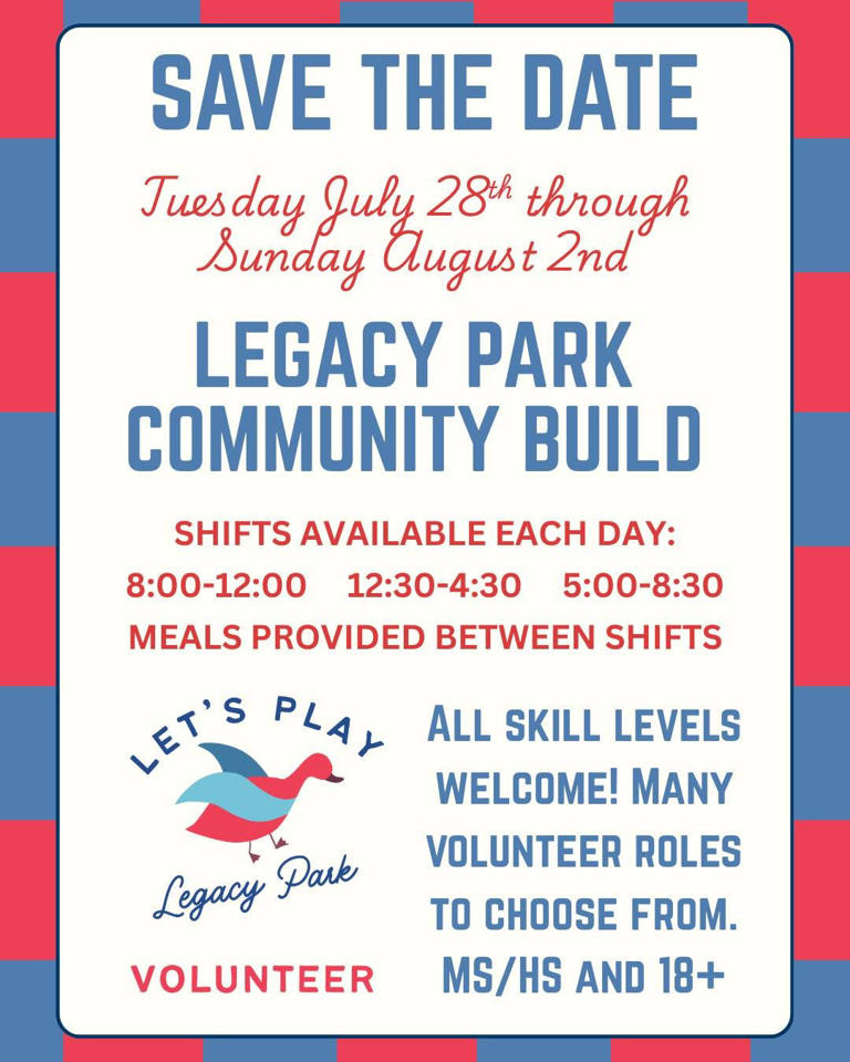 Legacy Park playground will be built by community