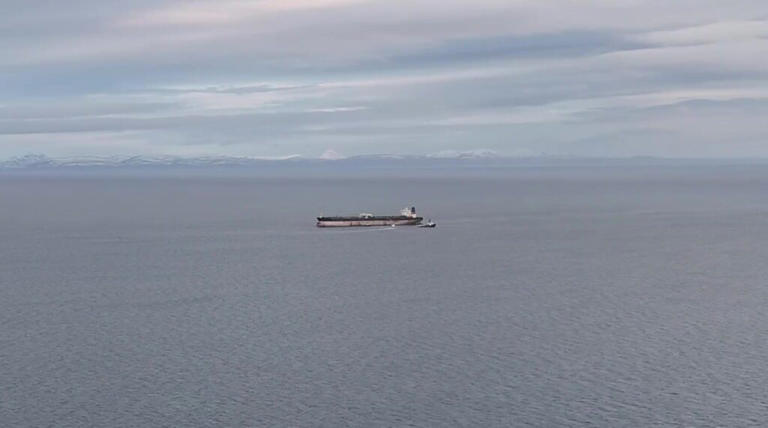 Captured Russian vessel anchored off the coast of Scotland