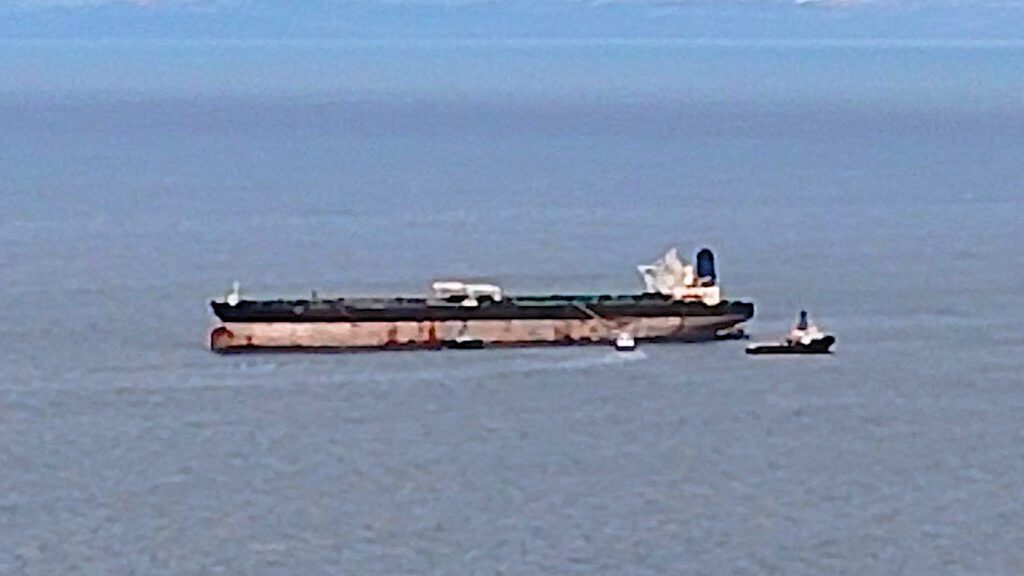Captured Russian vessel anchored off the coast of Scotland