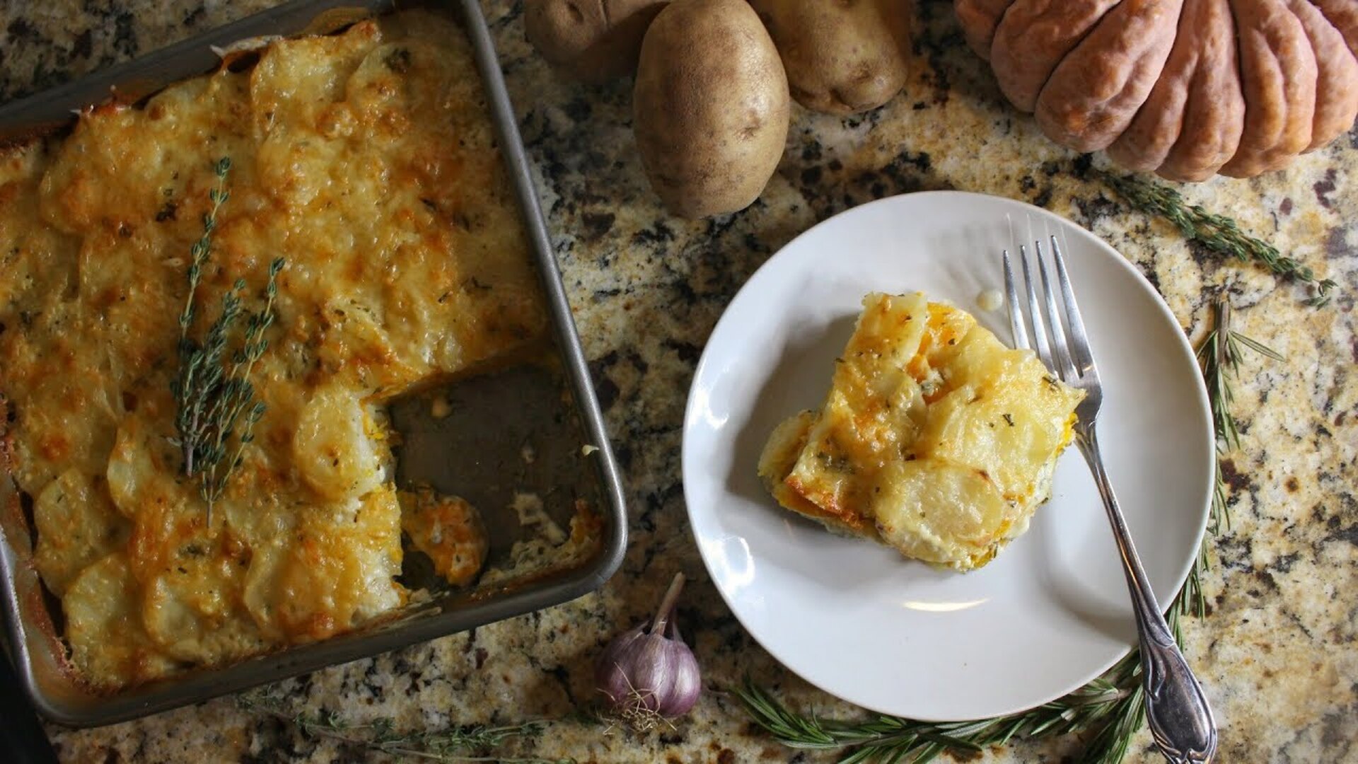 Herbed pumpkin potato gratin recipe