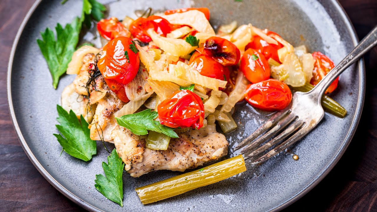This chicken thigh recipe is bursting with tomatoes and fennel