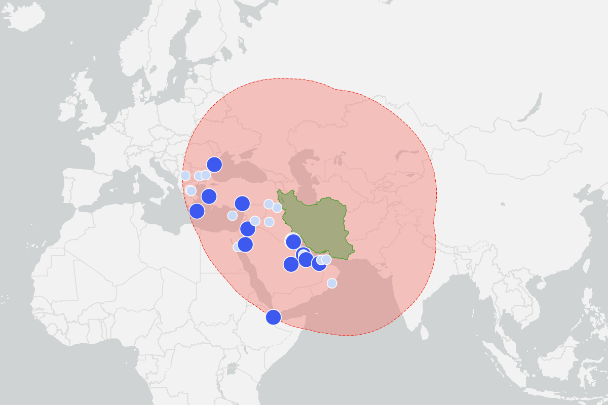 Map shows US military bases in Middle East amid Iran strike threat