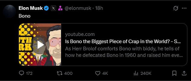 Elon Musk savages 'idiot' Bono over 'lies' about DOGE on Joe Rogan