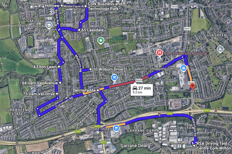 Handy maps show driving routes for Cork City test centre where over ...