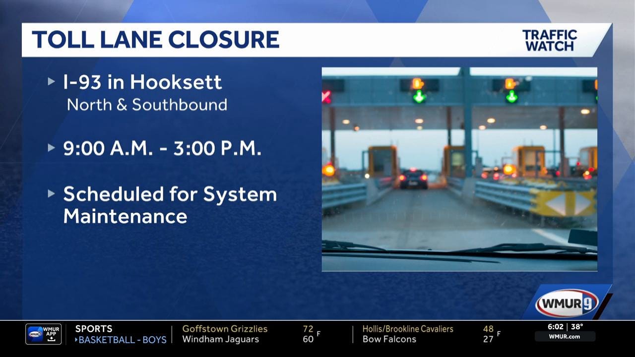 Toll lane closures planned Wednesday in NH