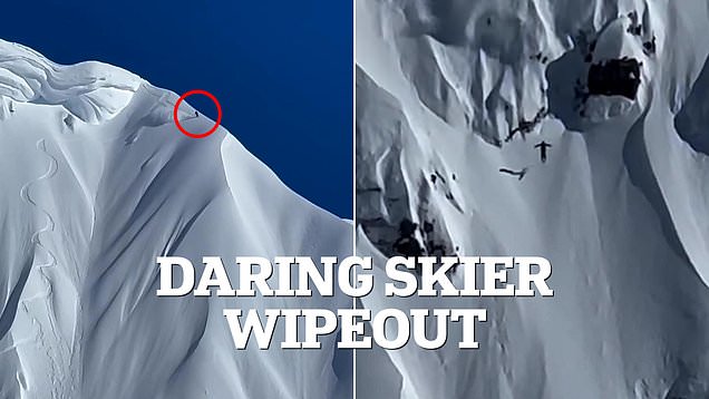 Daring skier sails down mountain before spectacular wipeout