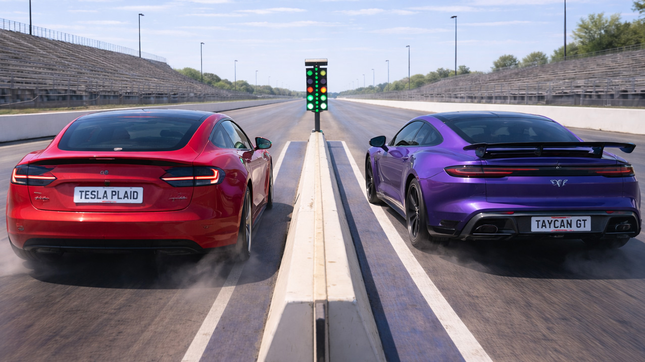 Taycan Turbo GT vs Tesla Plaid drag race