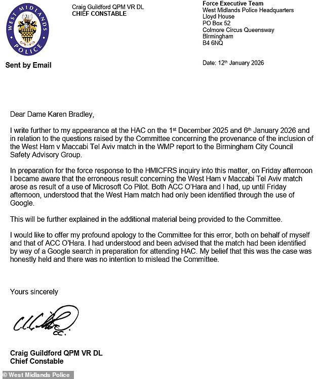 West Midlands Police chief admits to misleading MPs with AI as he ...