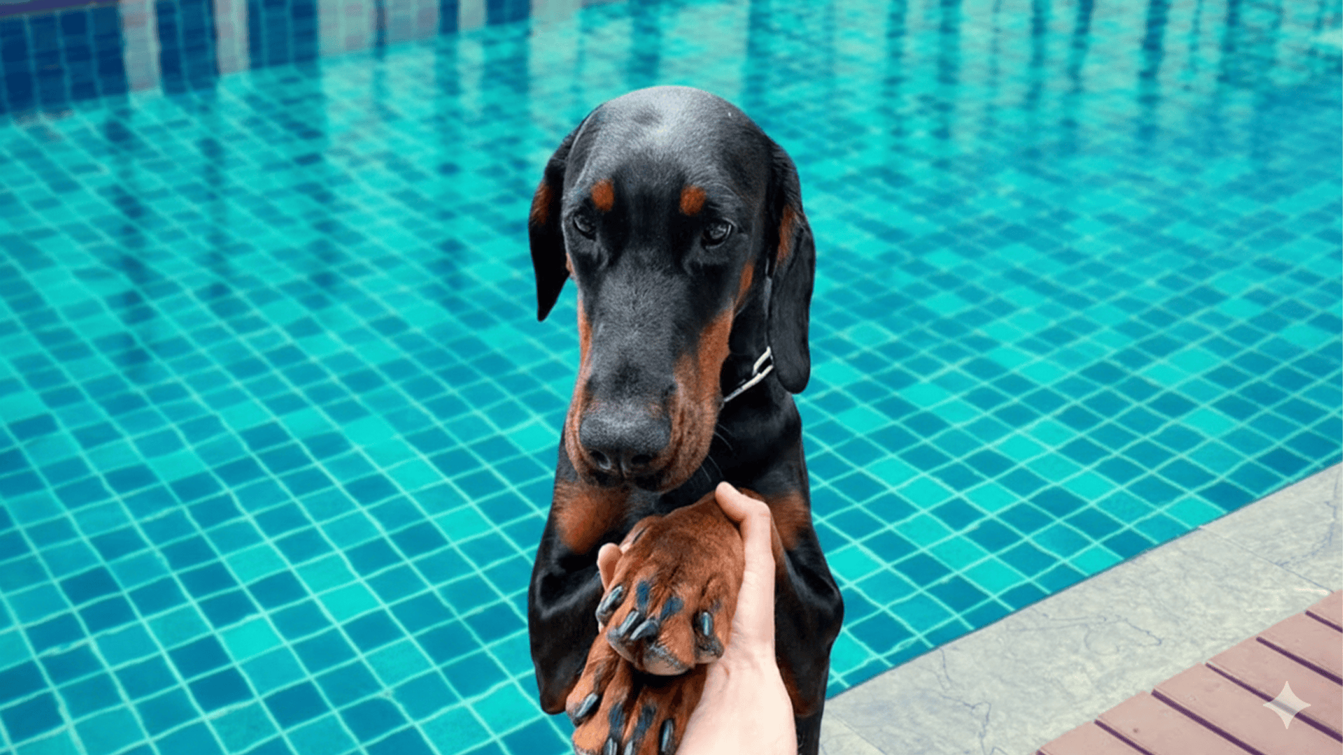 My dog tries swimming for the first time