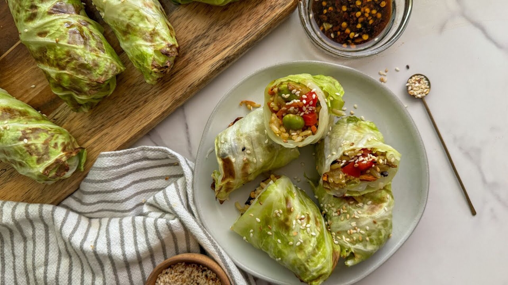 Air fryer veggie-stuffed cabbage rolls recipe