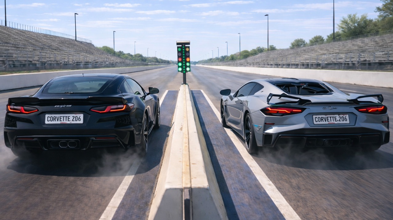 Corvette E-Ray vs Z06 drag race