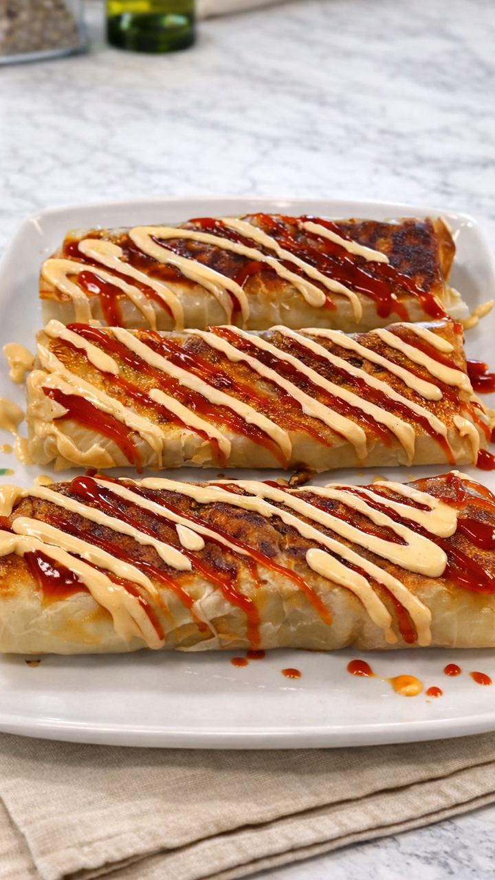 Cooking crunchy vegan rolls with flaky phyllo sheets