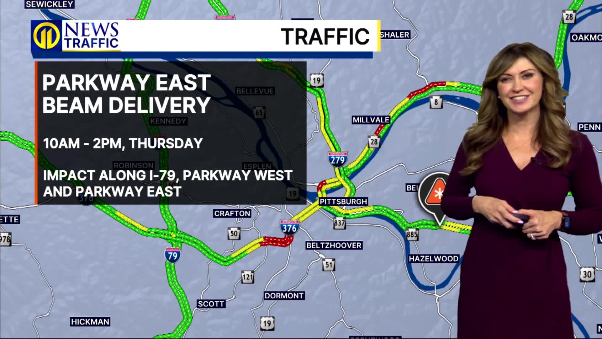 Beam deliveries scheduled for Parkway East on Wednesday, Thursday