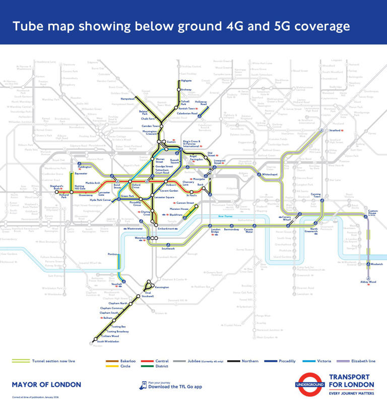 Map shows new Tube lines that have mobile coverage