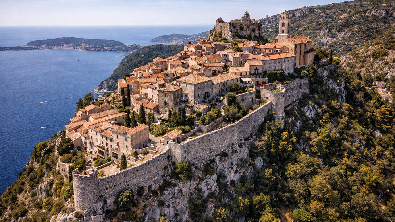 Terraced stone village above the Riviera