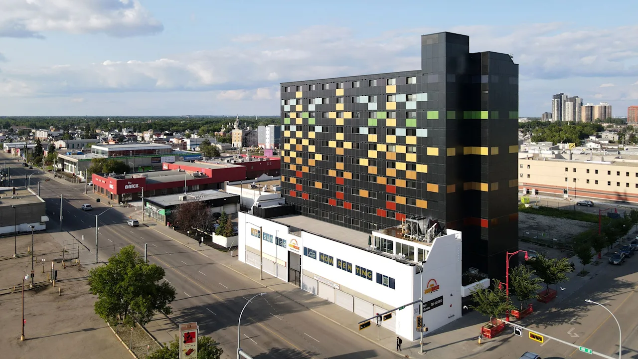 This skyline-stealing mural also powers its building