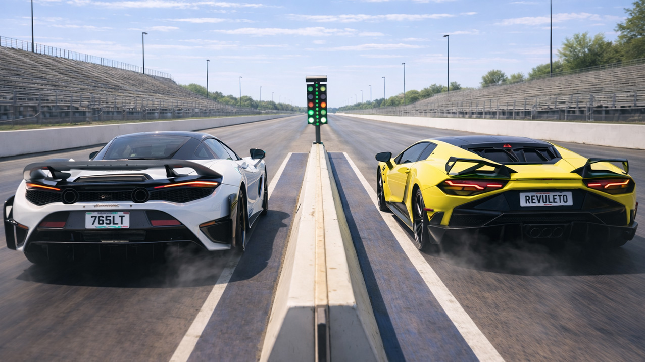 McLaren 765LT vs Lamborghini Revuelto drag race