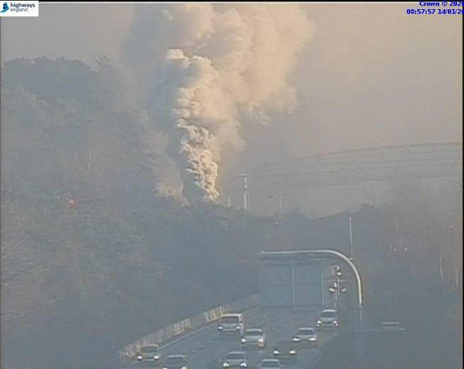 Large lorry fire on the M3 in Hampshire with traffic at a standstill