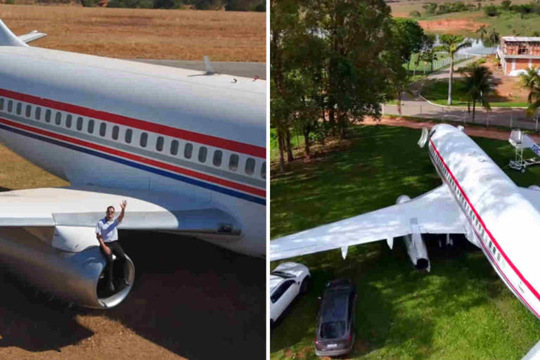 Doctor displays 35-ton Boeing 737-200 on a farm in Brazil