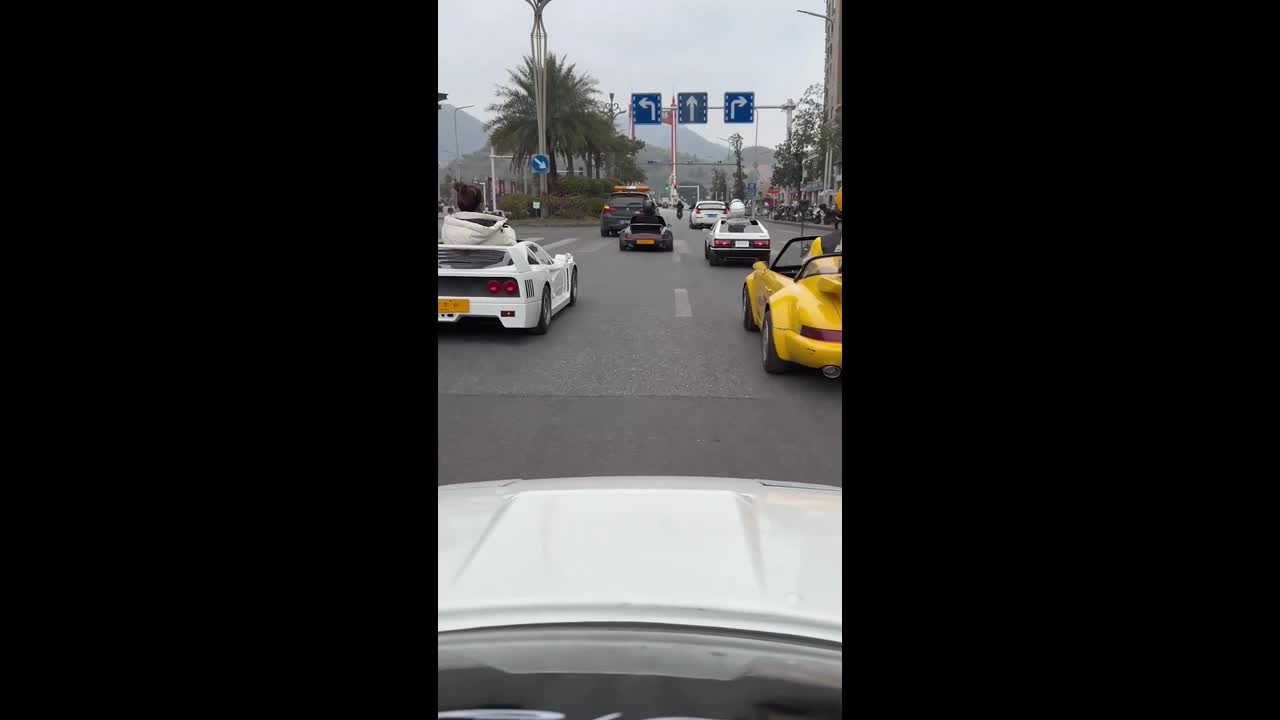 Friends parade their mini toy cars across road in China
