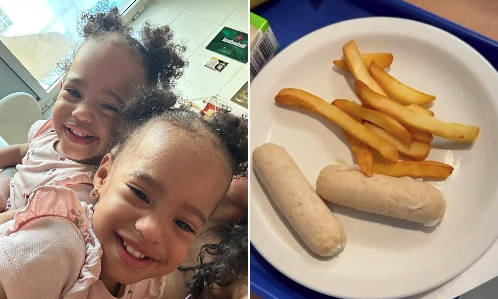 Mother claims her sick daughters were served pale sausages at NHS hospital