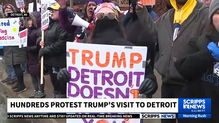 Hundreds rally in Detroit against ICE actions and foreign policy