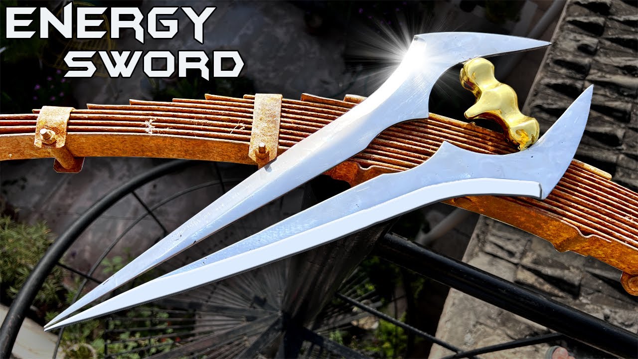 Hands forged halo energy sword out of rusty leaf spring