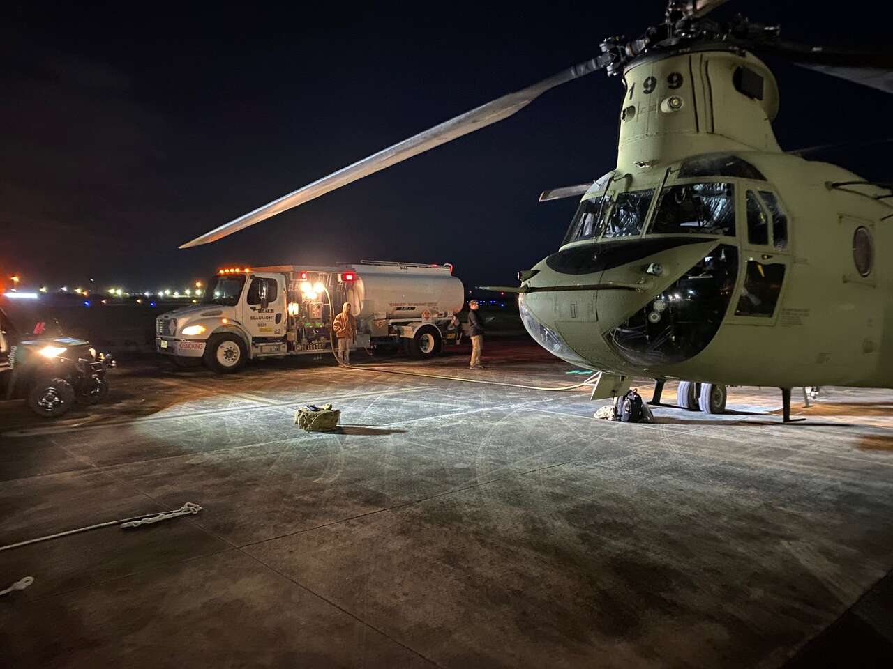 Why are military helicopters in the Beaumont sky?