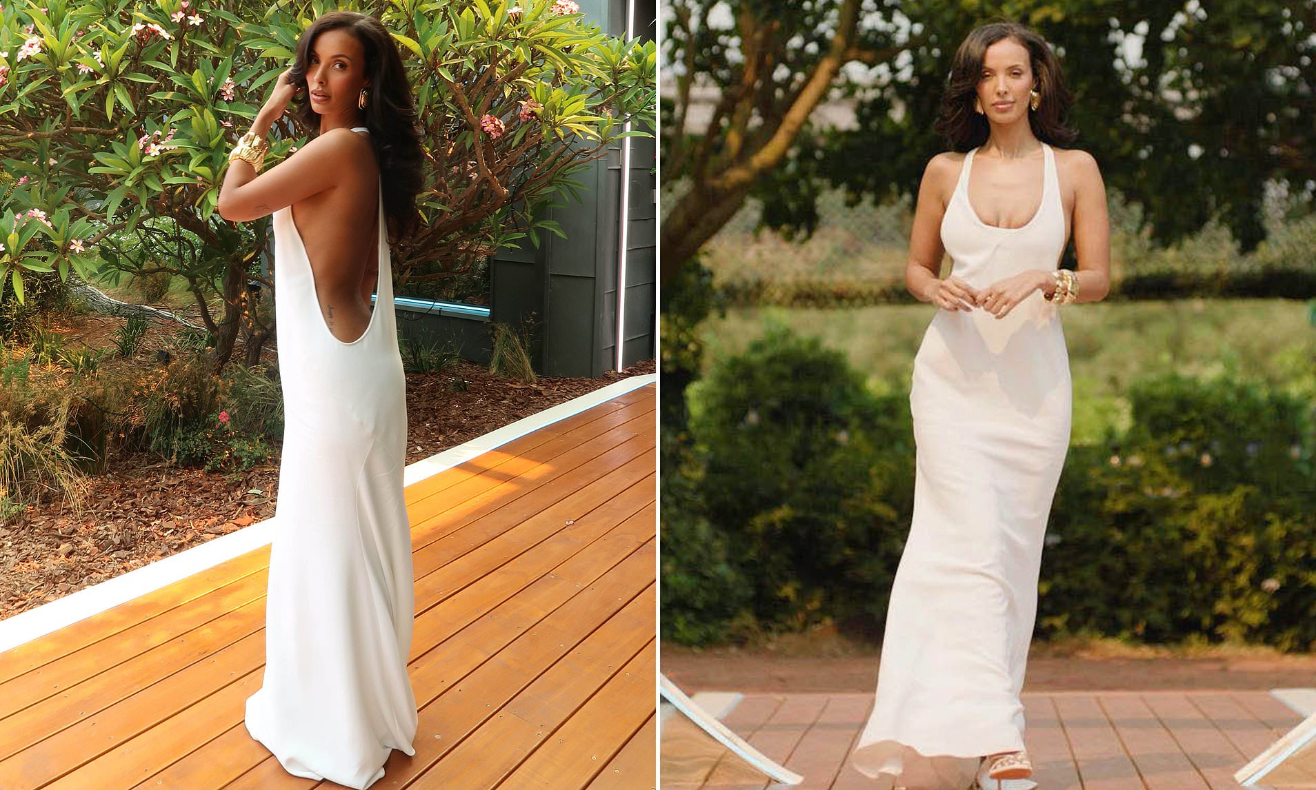 Maya Jama sets pulses racing in plunging white dress as she poses ...