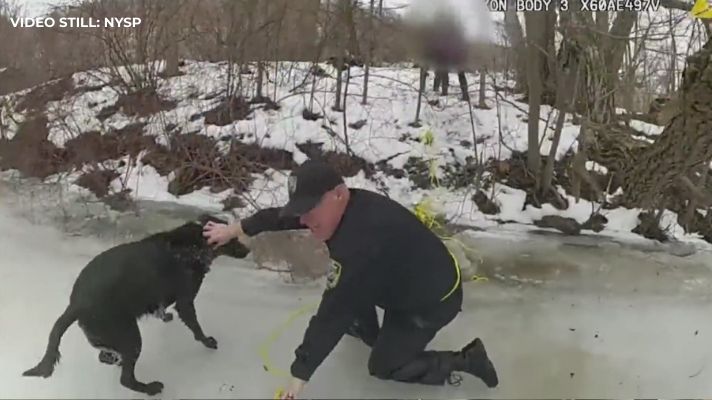 Trooper helps with rescuing dog from icy water