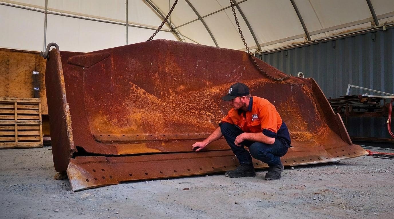 Repairing a damaged D8 bulldozer blade