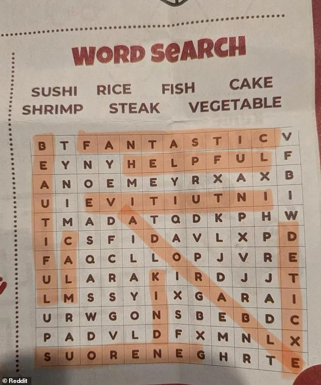 Dad sparks fear after posting a photo of the children's puzzle they were handed at a restaurant