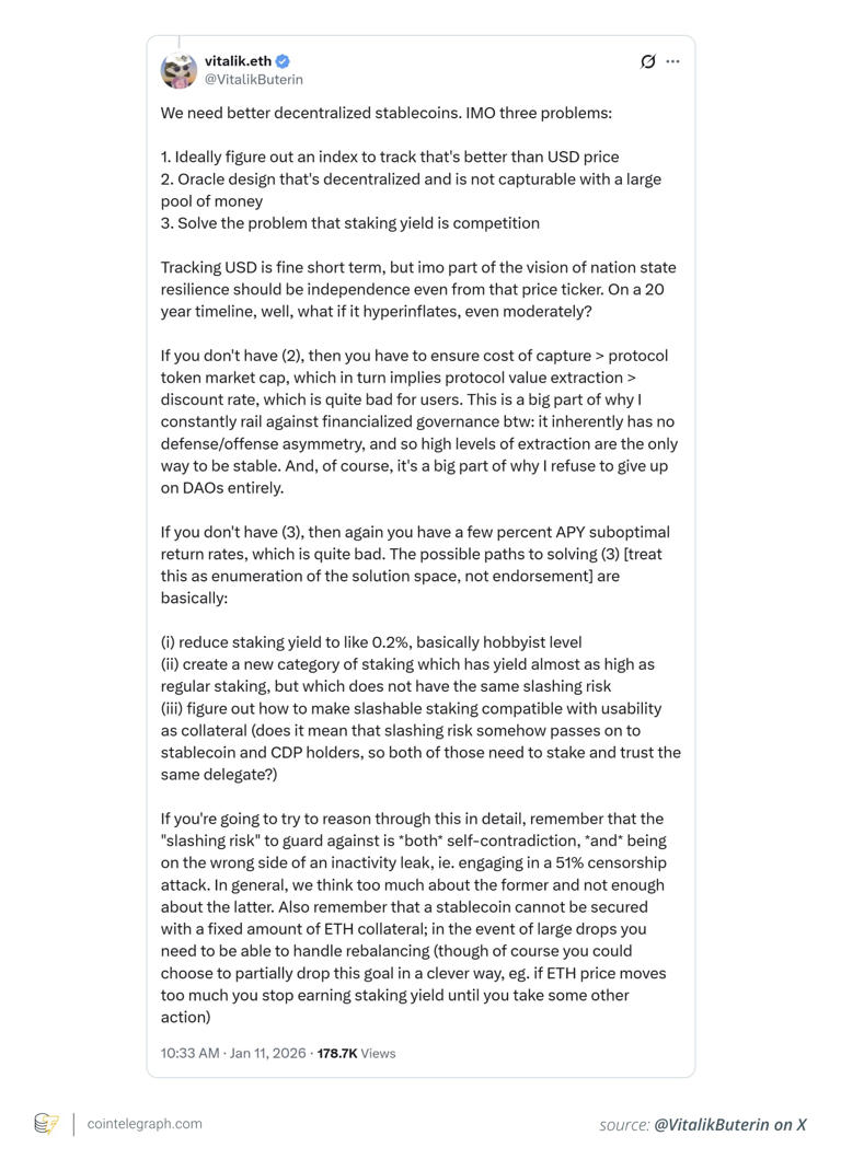 Vitalik’s take on decentralized stablecoins: What it means for DeFi
