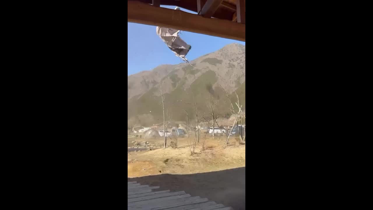 Tents picked up as wind rips through campsite in Japan