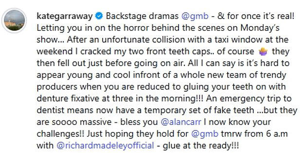 Kate Garraway suffers backstage 'horror' as her front teeth fall out ...