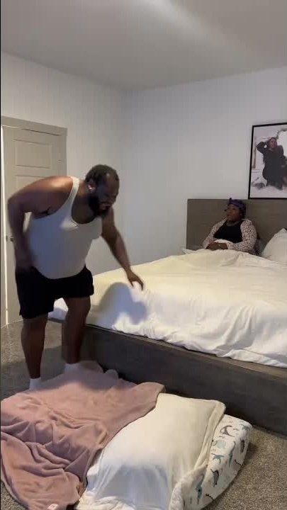 Husband's hilarious reaction to floor sleeping prank